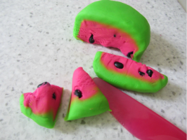 Watermelon Playdough Slicing - No Time For Flash Cards
