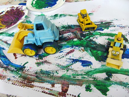 Painting with Toy Trucks - No Time For Flash Cards