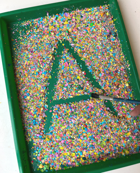 Easter Writing Tray with Eggshells - No Time For Flash Cards